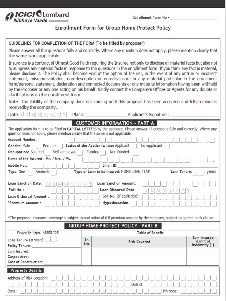 Group Home Protect Policy Enrollment Form | PDF | Insurance | Underwriting