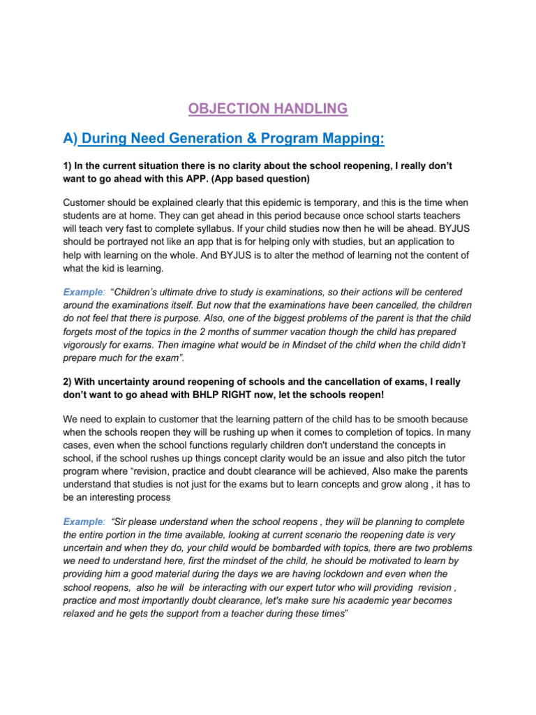 Objection Handling (1) | PDF | Learning | Teachers