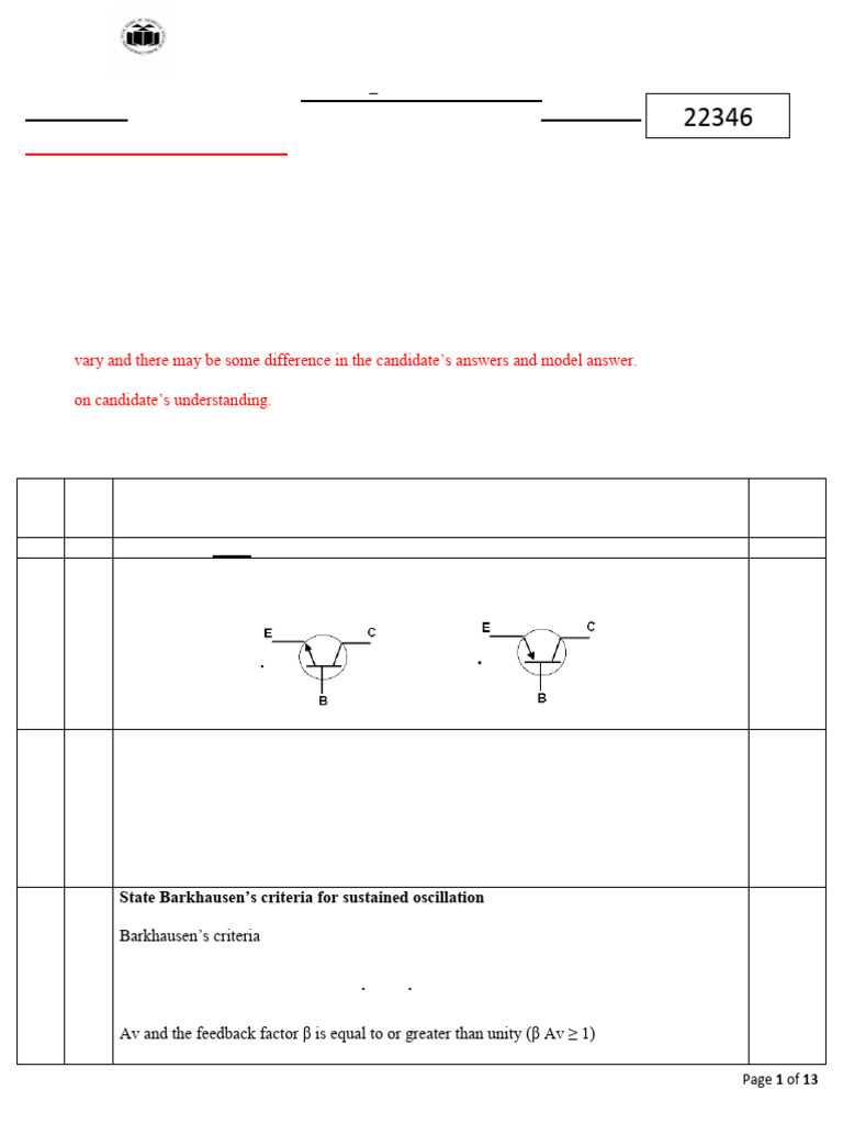 Model Answer Paper for Subject 22346 | PDF | Amplifier | Electronic ...