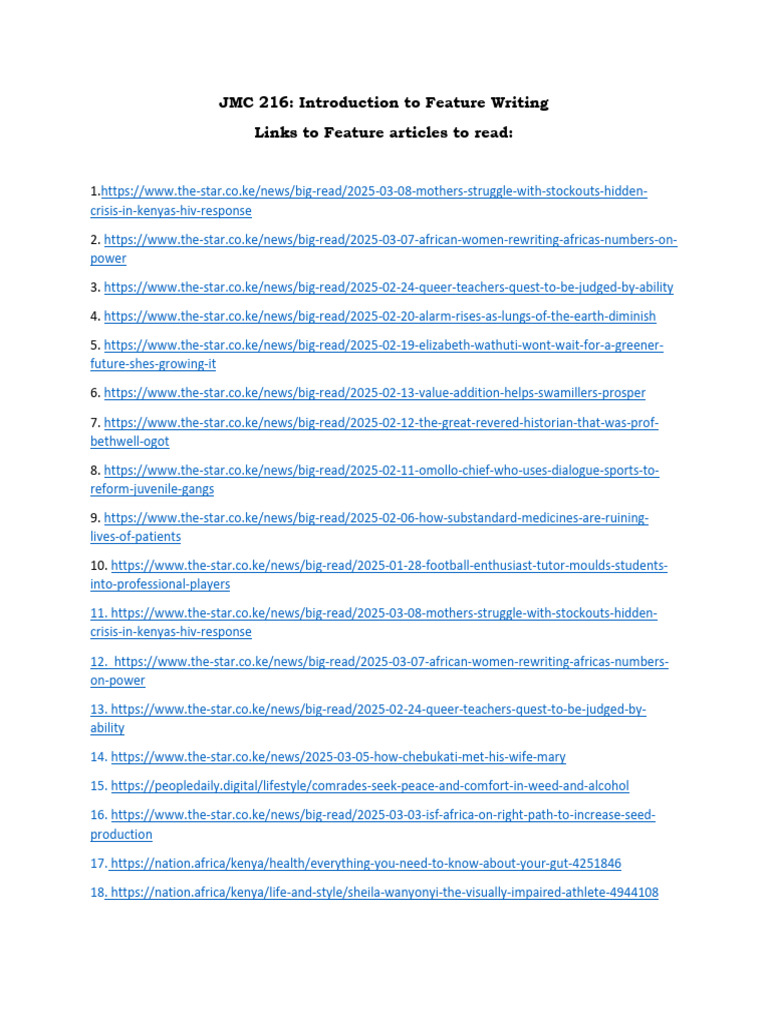 Feature Writing: Key Articles Overview | PDF