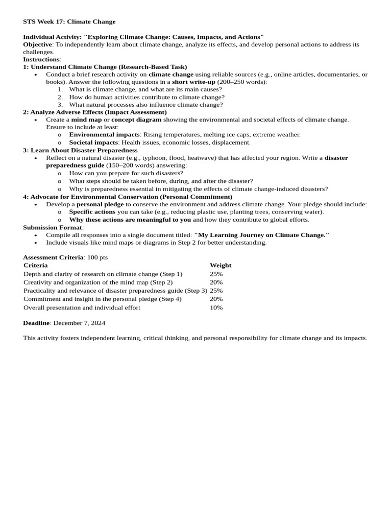 STS Week 17 Individual Activity | PDF | Climate Change | Emergency Management