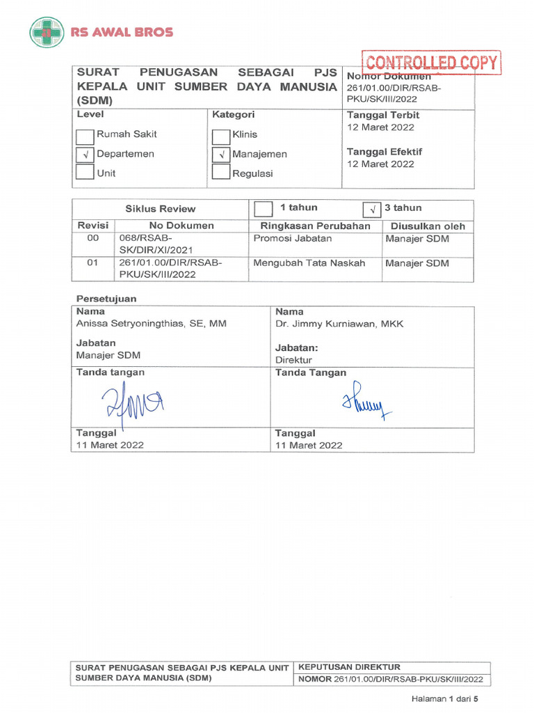 KPS 1 EP 2 - SURAT - PENUGASAN - PJS - KANIT - SDM - Stamp | PDF
