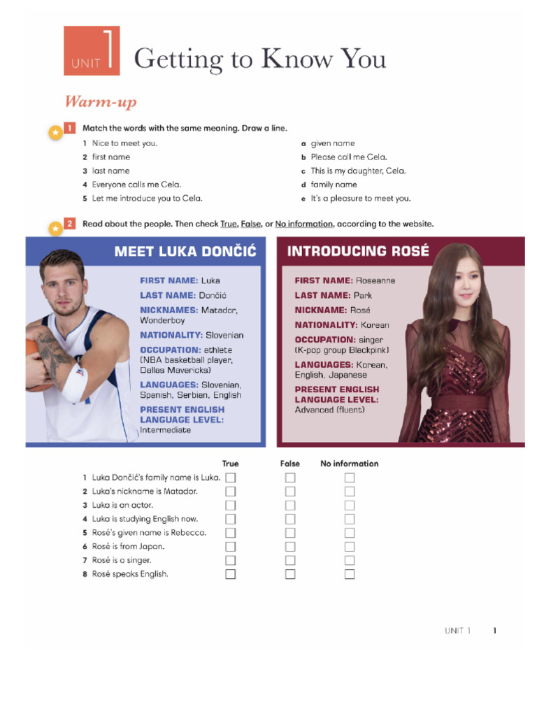 Unit 1. Getteing To Know You. WORKBOOK | PDF