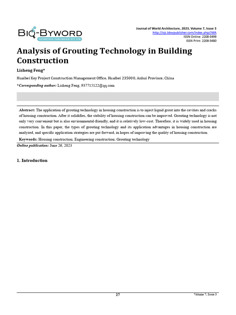 Analysis of Grouting Technology in Building Constr | PDF | Concrete | Soil Mechanics