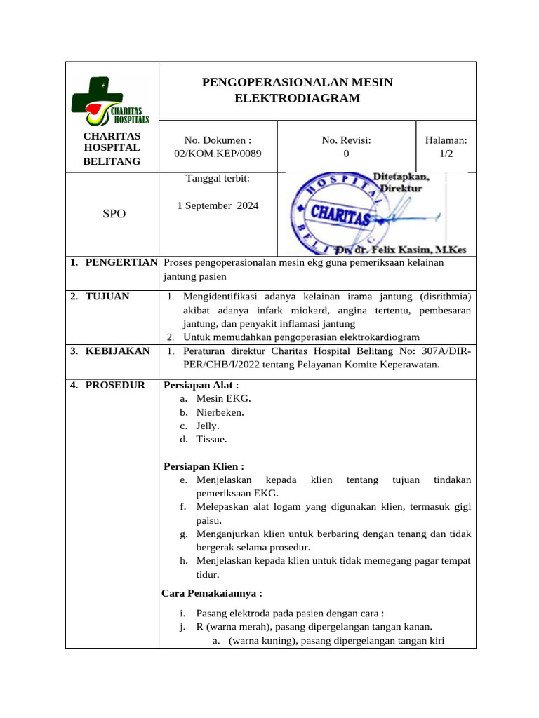 Spo Pengoperasionalan Ekg | PDF