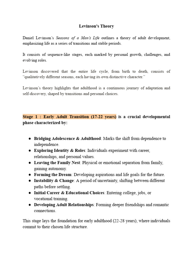 Levinson's Theory Document | PDF | Friendship | Adolescence