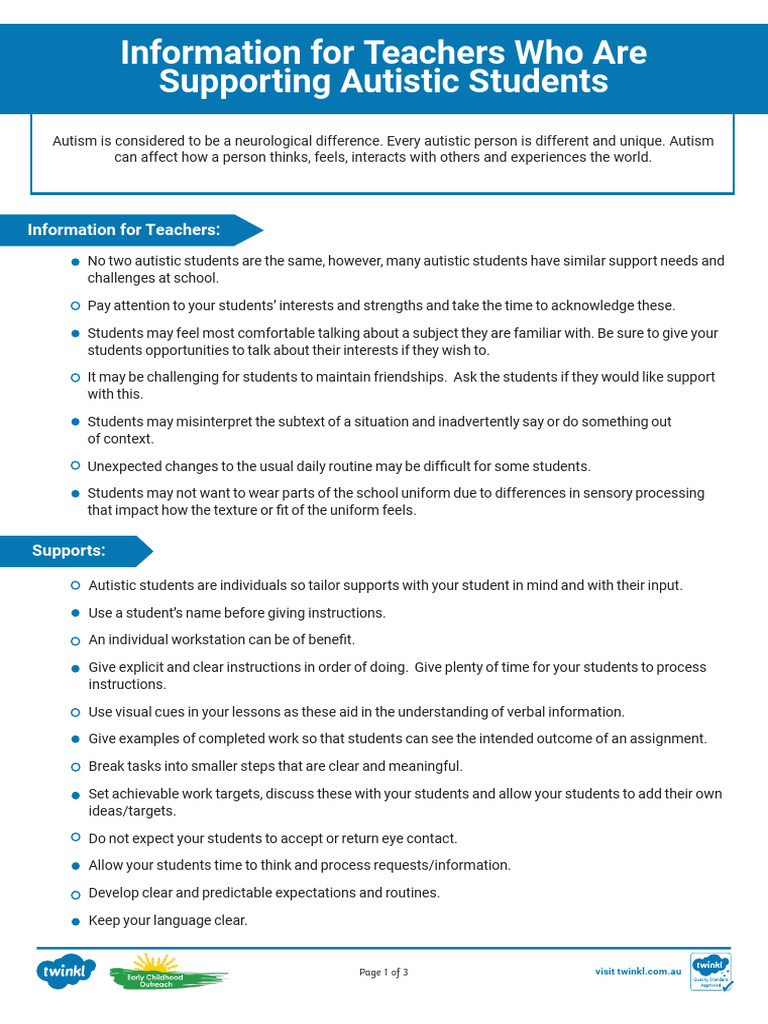 Au S 2548654 Information For Teachers Who Are Supporting Autistic ...