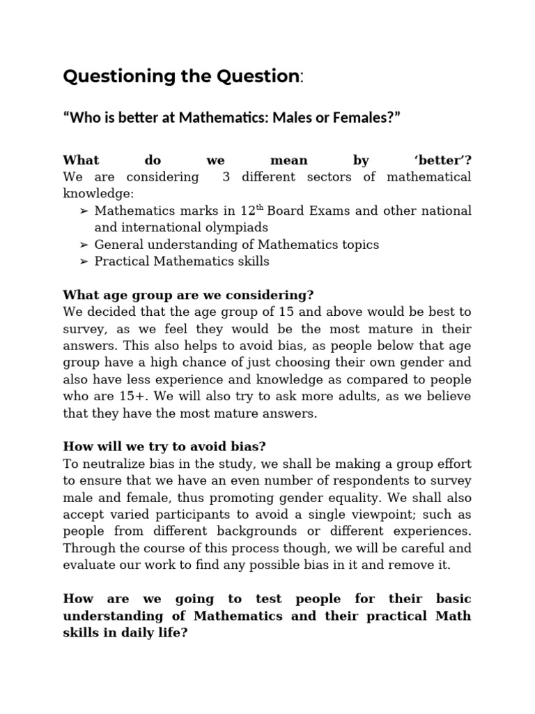 Math Project_ Questioning the Question | PDF | Mathematics | Microsoft ...