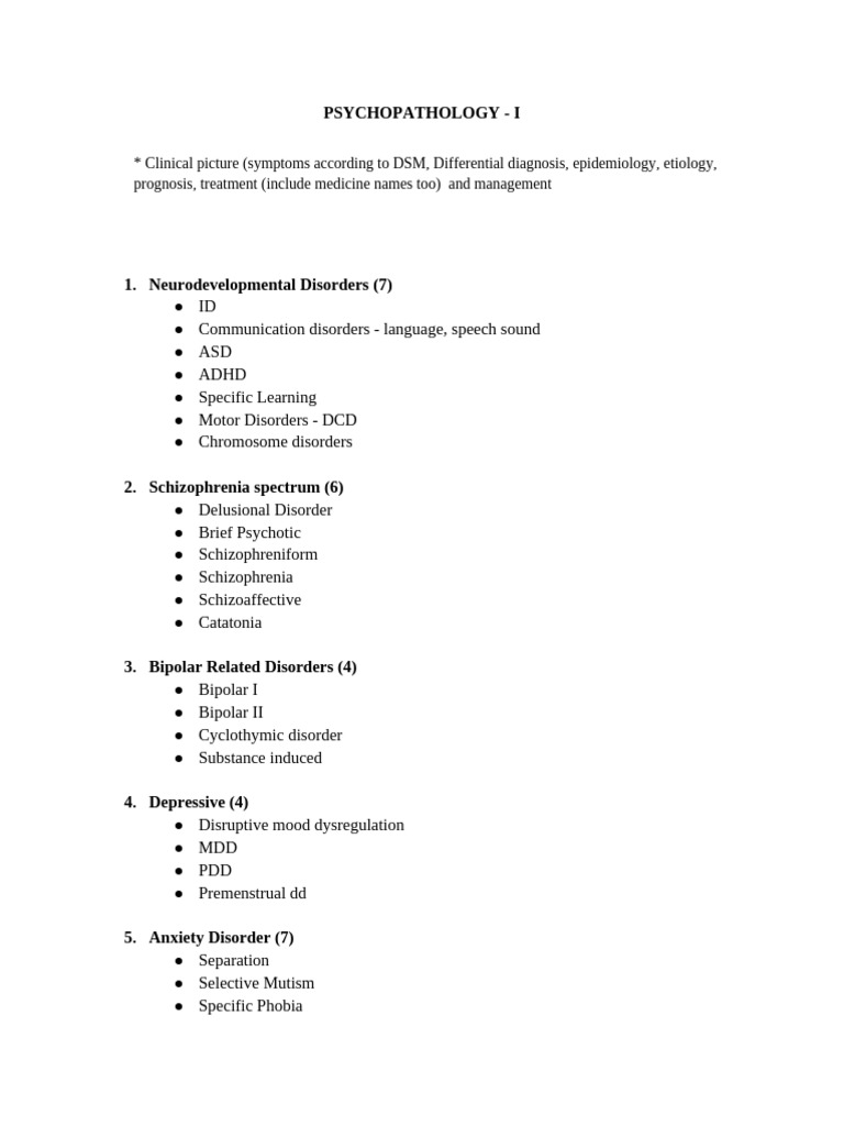 Overview of Psychopathology Disorders | PDF | Mental Disorder ...