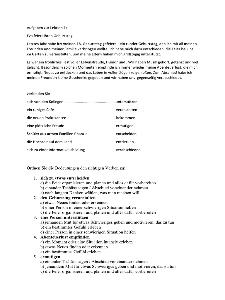 Aufgaben Für Lektion 1-B1 | PDF