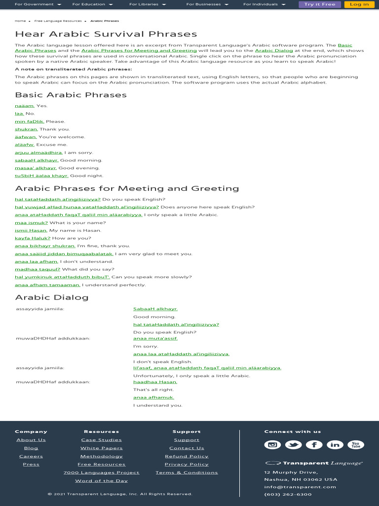 Arabic Phrases - Hear Arabic Words and Basic Phra… | PDF | Arabic ...