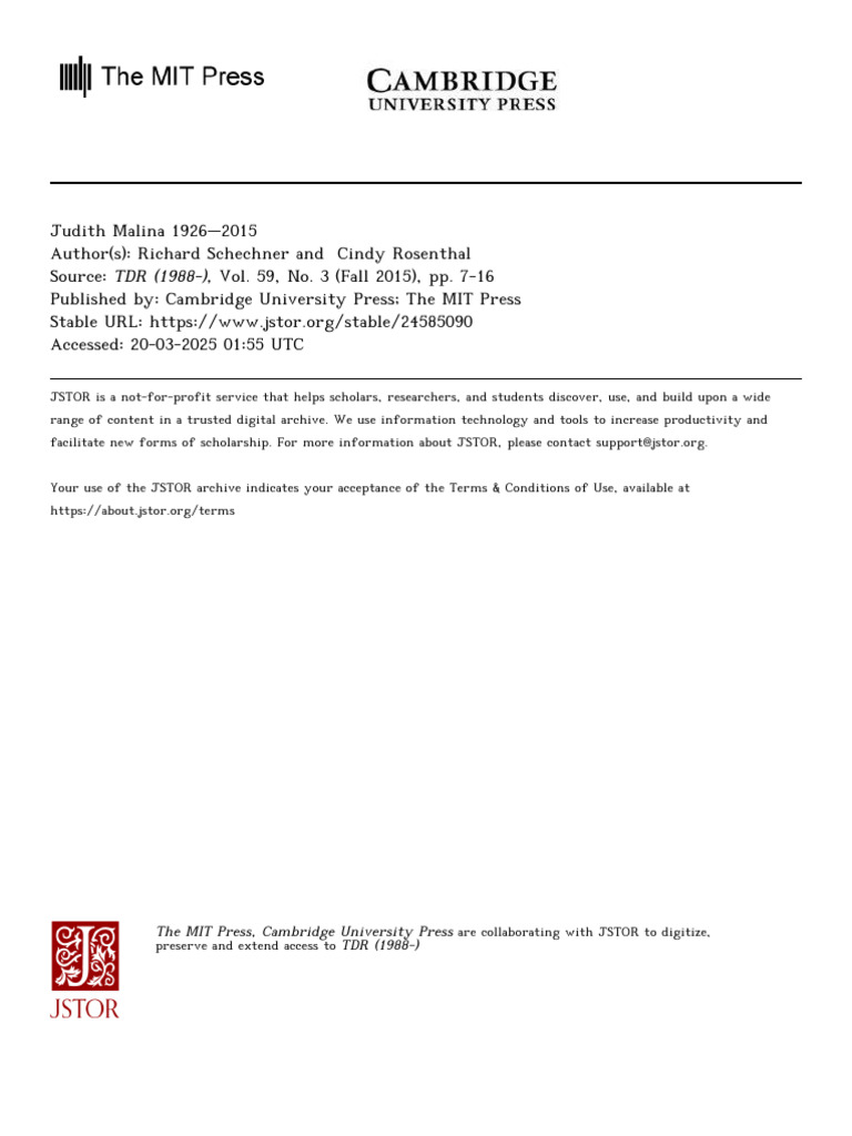 Schechner JudithMalina19262015 2015 | PDF | Theatre