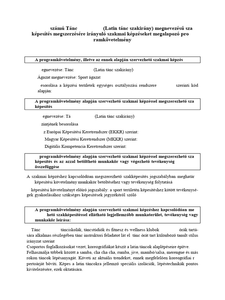 Tánc Instruktor (Latin Tánc Szakirány) 2022.02.17. v1 | PDF