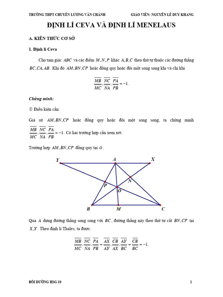 ĐỊNH LÍ CEVA VÀ ĐỊNH LÍ MENELAUS (BÀI TẬP) | PDF