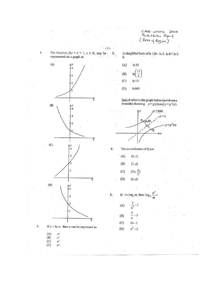CAPE Pure Mathematics 2008 2013 U2 P1 | PDF
