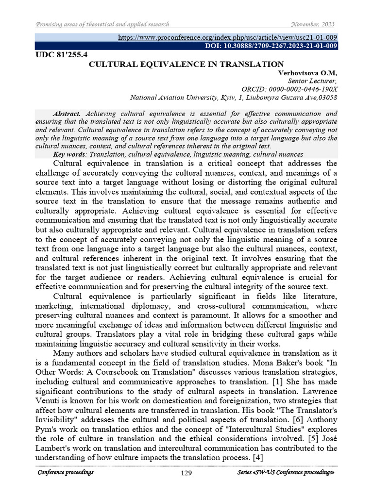 Cultural Equivalence in Translation | PDF | Translations | Linguistics
