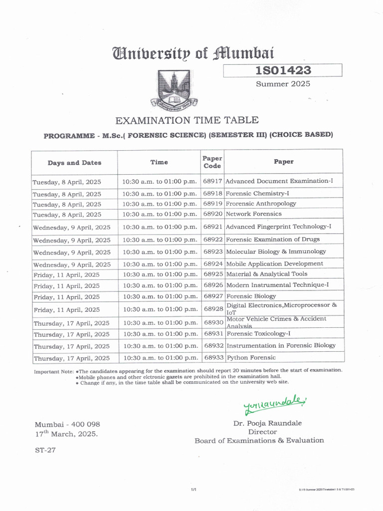 1S01423 M.Sc. Forensic Science Sem III | PDF
