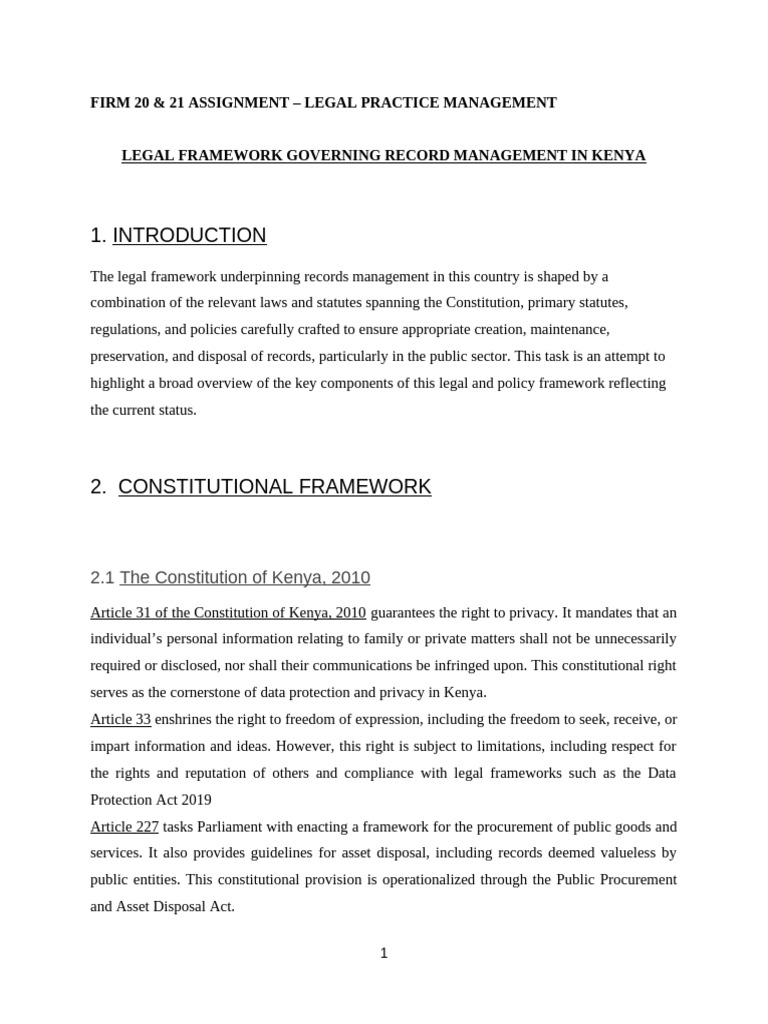 Legal Framework Governing Record Management in Kenya - Firm 20 and 21 ...