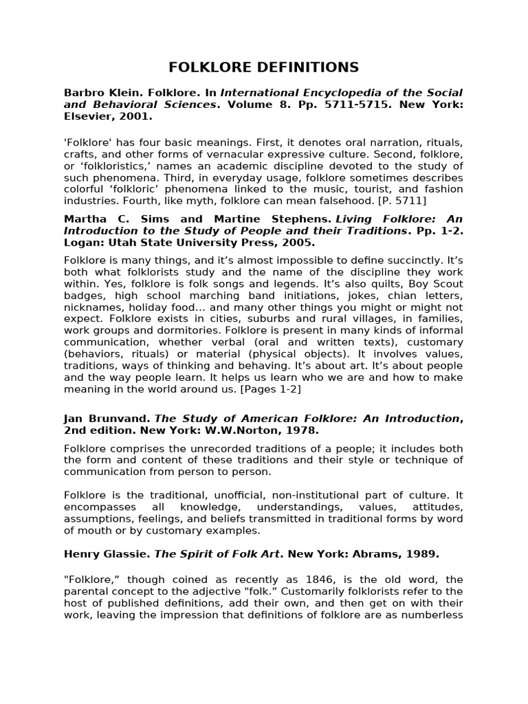 Week 2 - Folklore Definition | PDF | Folklore | Oral Tradition