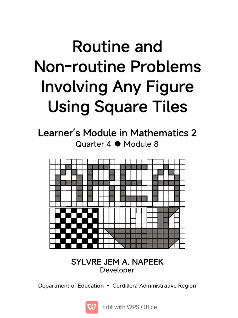 Math2 Q4mod8 ProblemSolvingInvolvingSquareTiles SylvreJem Napeek Bgo v3 | PDF | Area | Learning