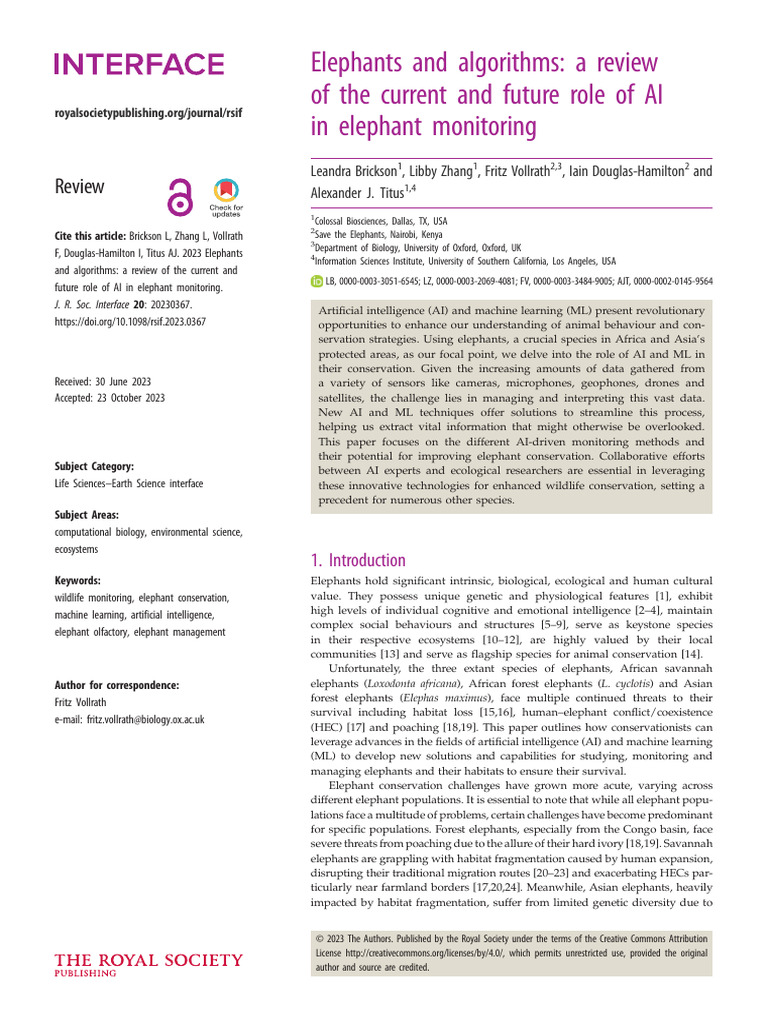 Brickson Et Al 2023 Elephants and Algorithms A Review of The Current ...
