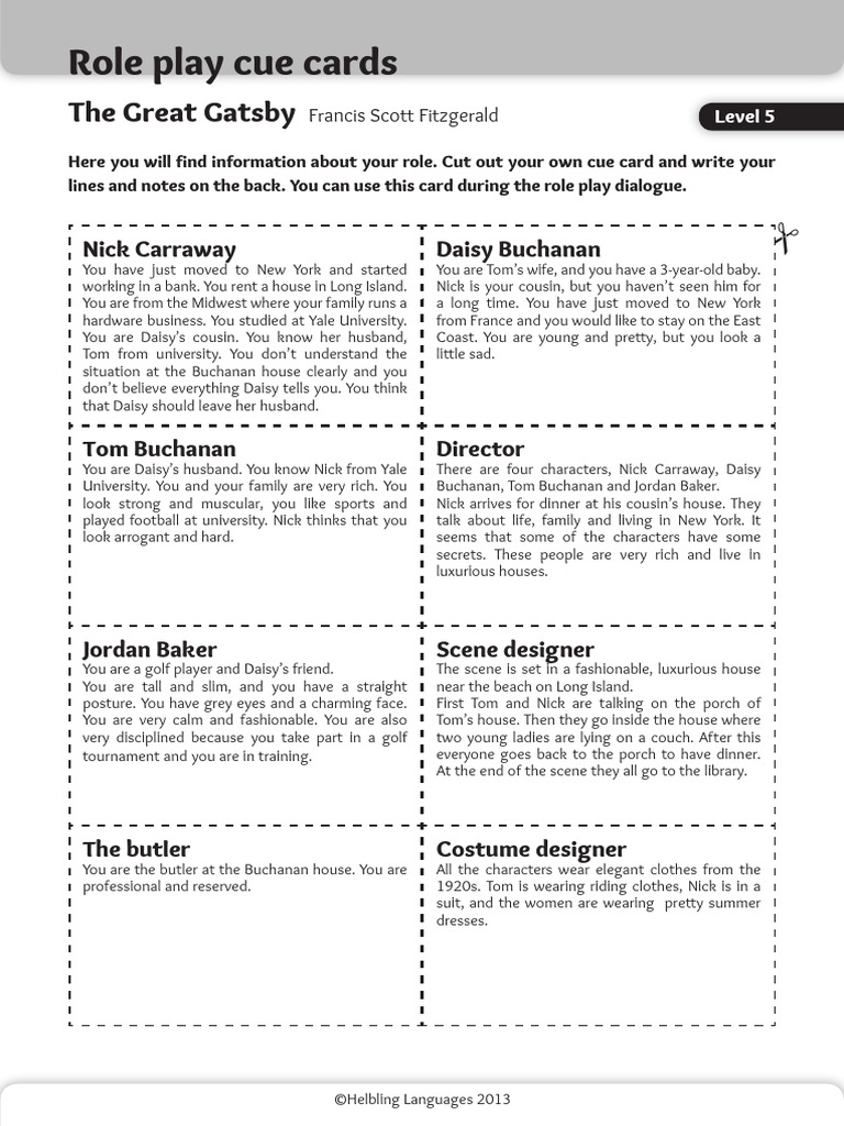 Great Gatsby Role Play Cue Cards | PDF | The Great Gatsby