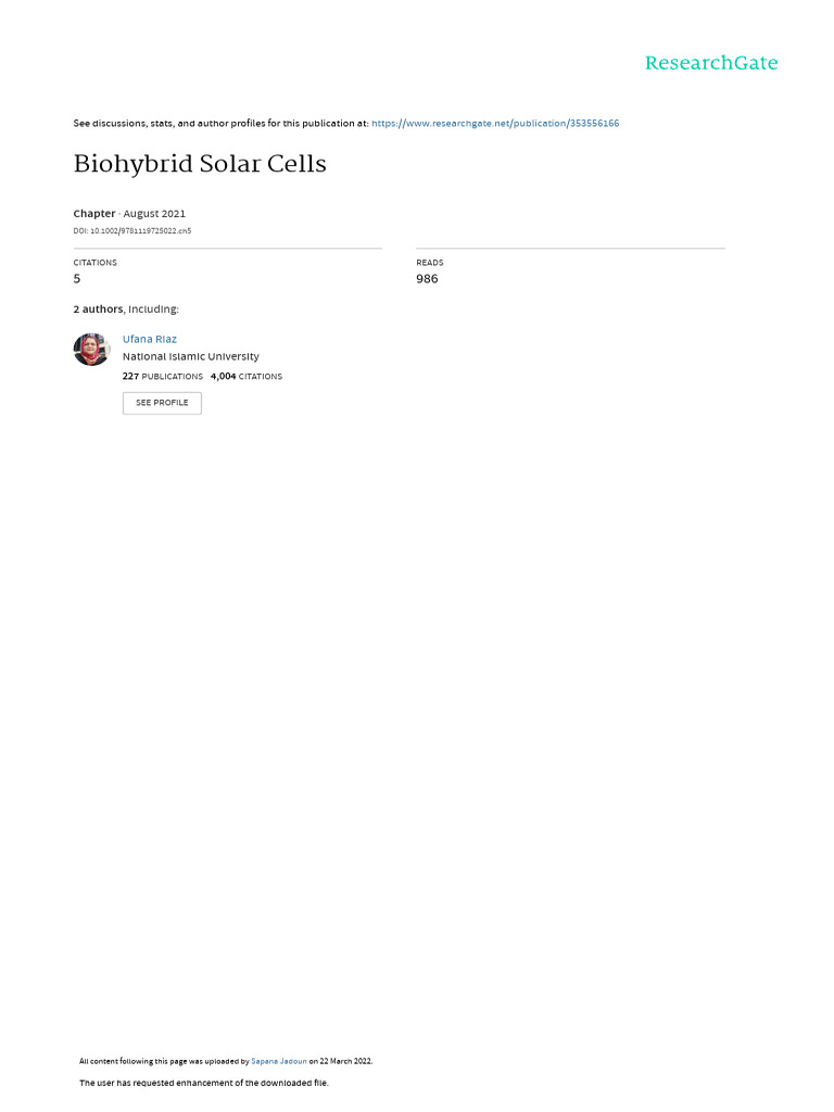 Biohybridsolarcells | PDF | Photosynthesis | Solar Cell