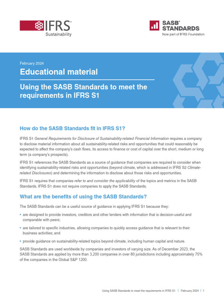 Using Sasb Standards For Ifrs s1 | PDF | International Financial ...