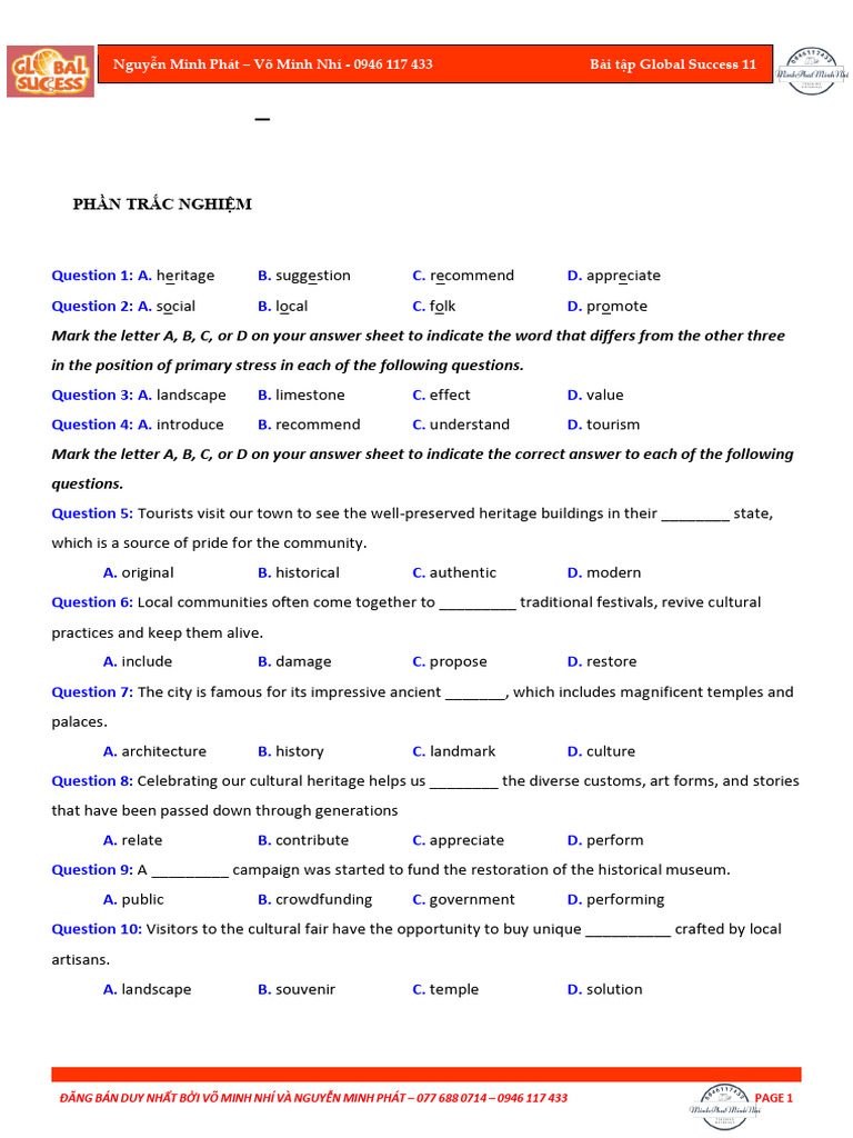 Global Success 11: Heritage Test 3 | PDF | Academic Degree | Vietnam