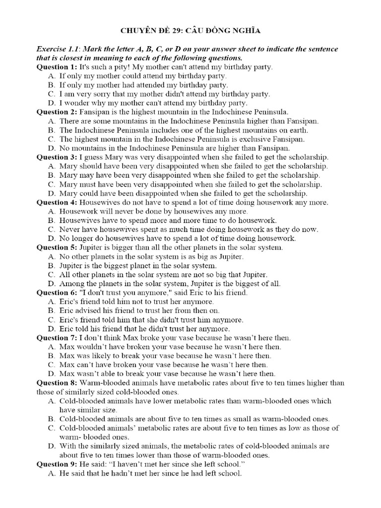 Cau Dong Nghia | PDF