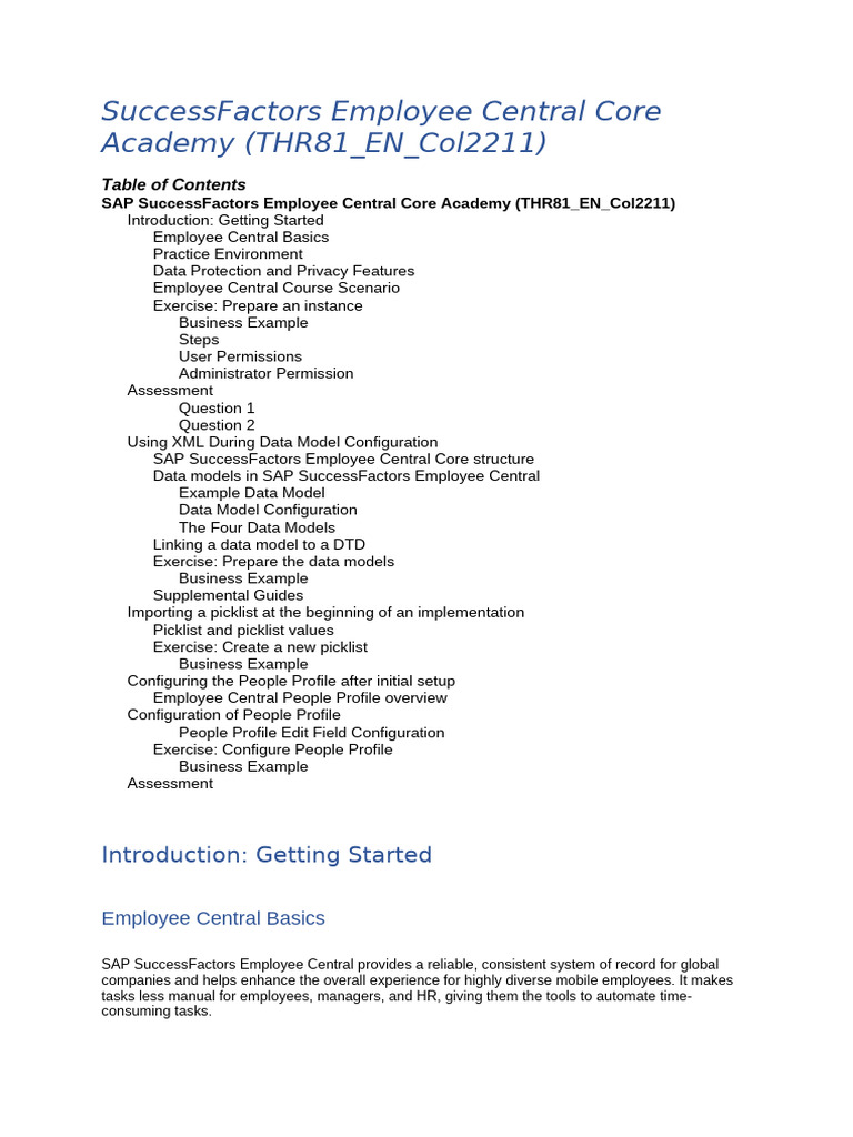 SuccessFactors Employee Central Core Academy | PDF | Privacy | Data Model