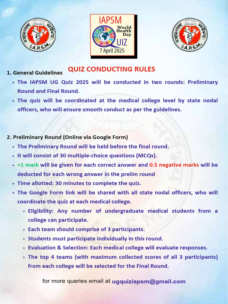 Quiz Conducting Rules UG IAPSM 2025 | PDF