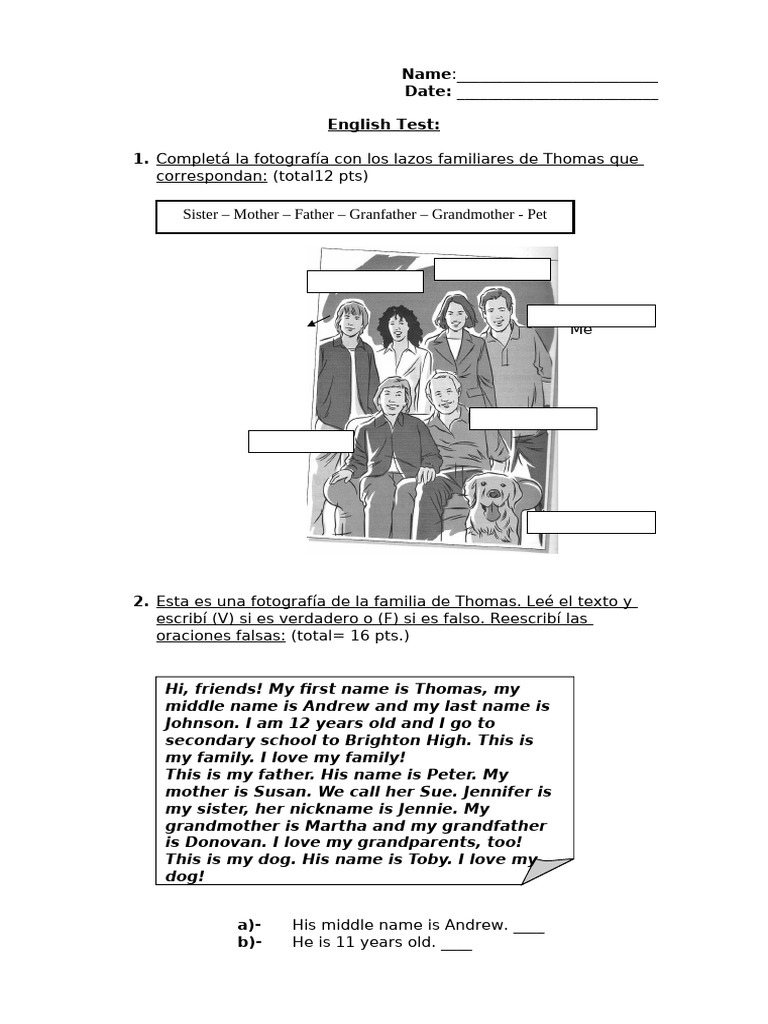 Family Relationship English Test | PDF | Human Development | Social ...