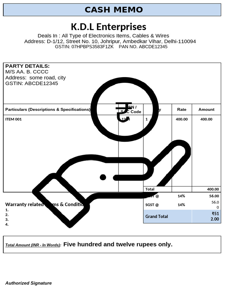 Cash Memo With GST | PDF