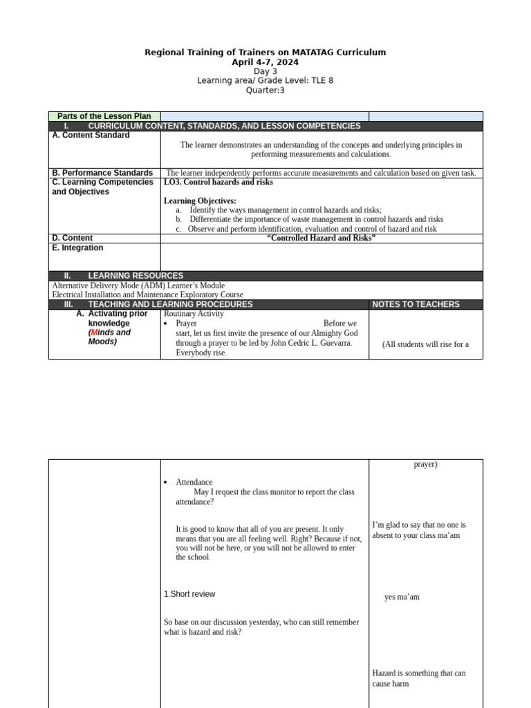 MATATAG Lesson Plan Template | PDF | Waste | Risk