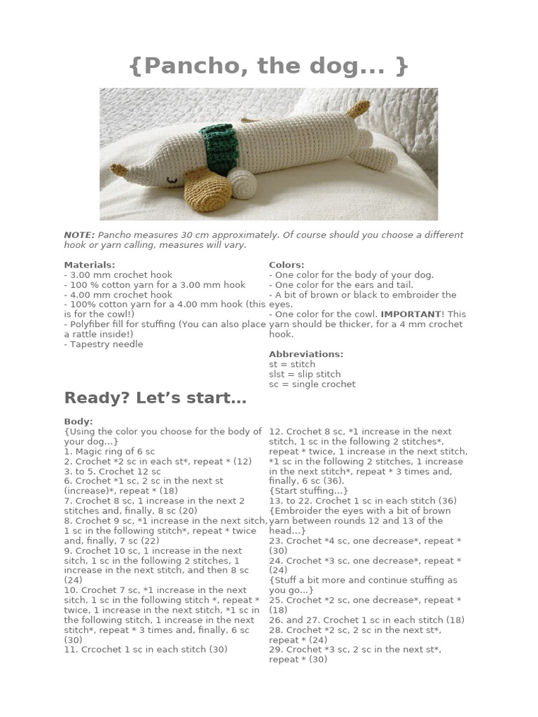 Crochet Pancho Dog Pattern Guide | PDF | Crochet | Artistic Techniques