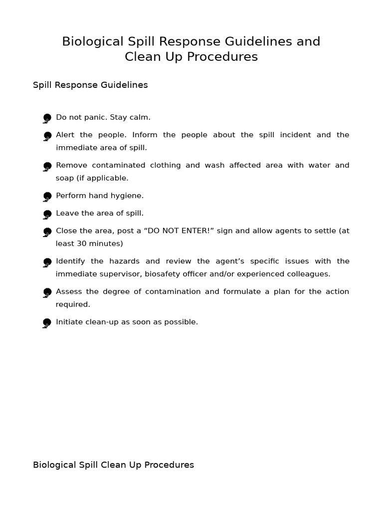 Biological Spill Response Guidelines and Clean Up Procedures | PDF