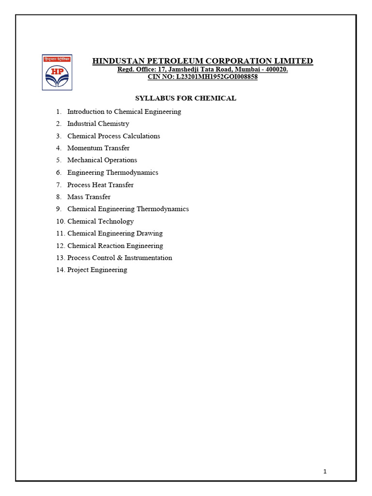 Diploma Chemical Engineering Syllabus 10032025 | PDF