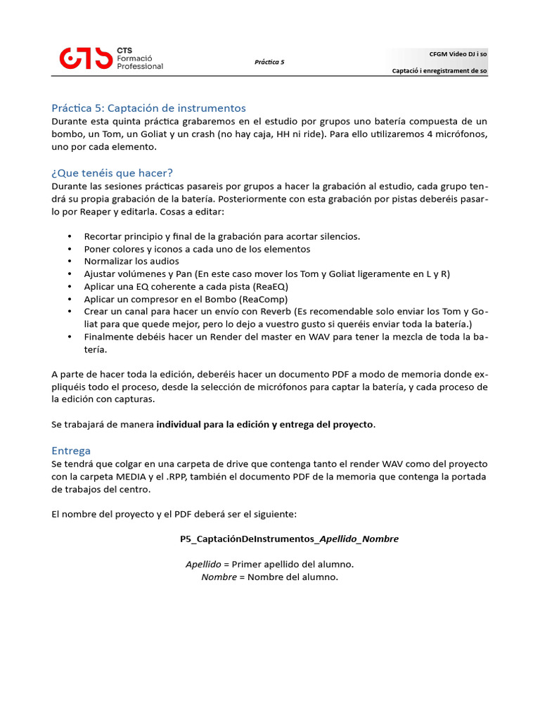Práctica 5 Enunciado (Captación de instrumentos) | PDF
