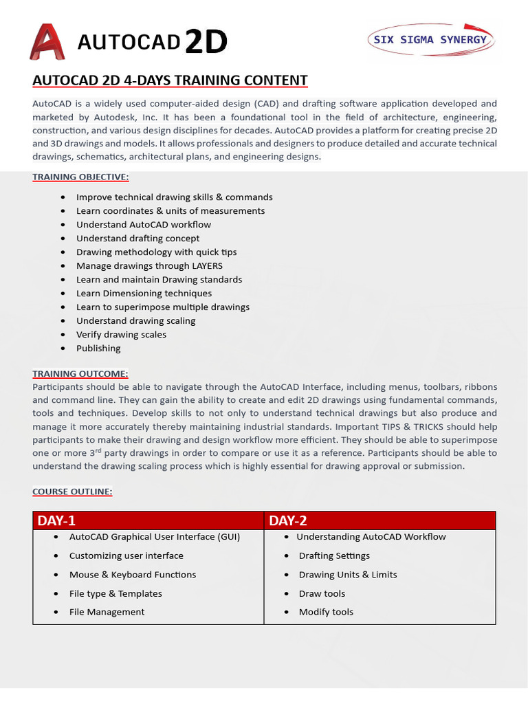 AutoCAD 2D Training Course Outline | PDF | Technical Drawing | Auto Cad