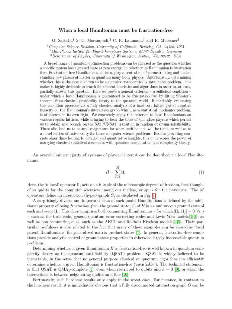 Criteria for Frustration-Free Hamiltonians | PDF | Hamiltonian (Quantum ...