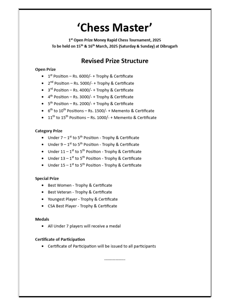 Chess Master - Revised Prize Structure | PDF