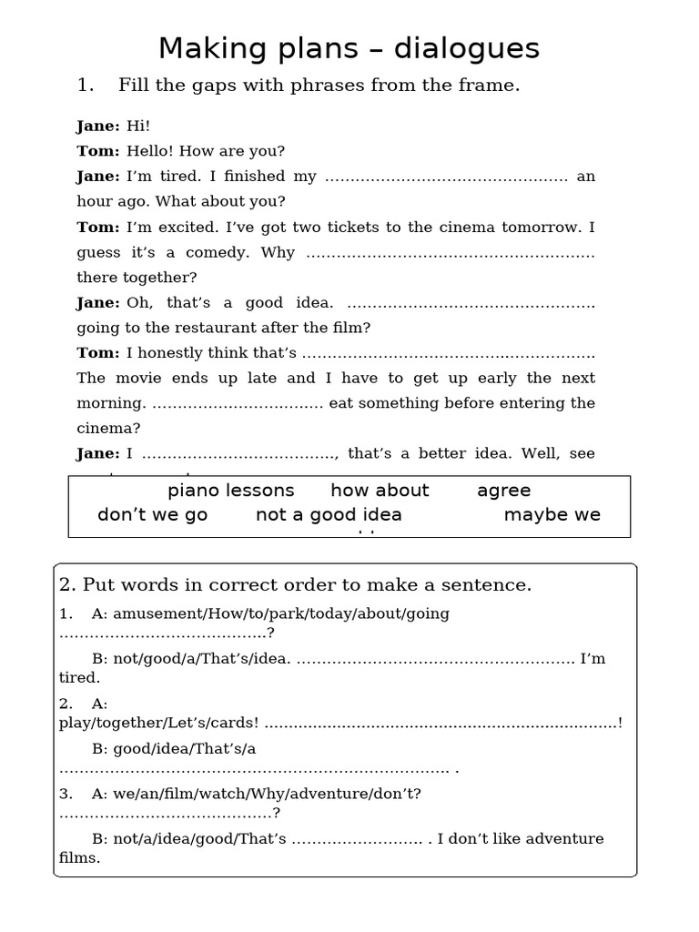 Making Plans Dialogues Exercises Writing Creative Writing Tasks ...