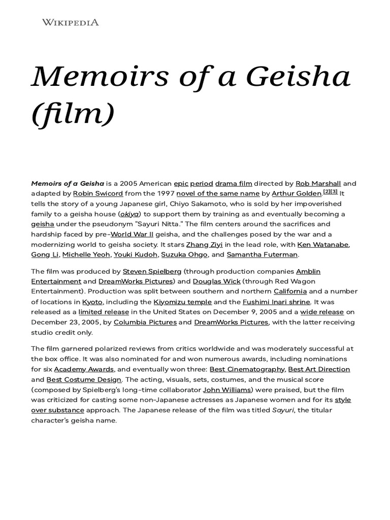 Memoirs of A Geisha (Film) - Wikipedia | PDF