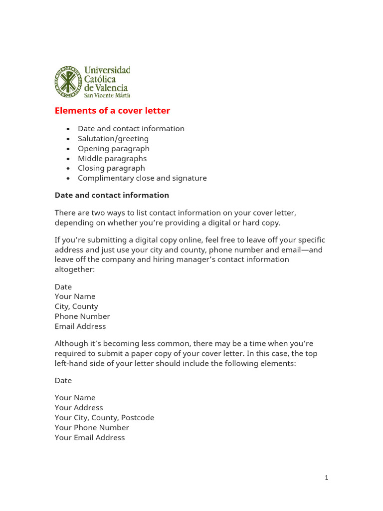 Elements of A Cover Letter | PDF
