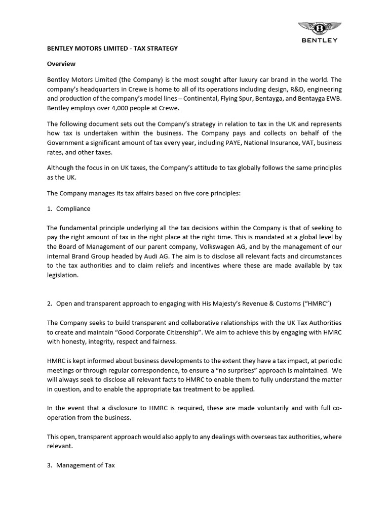 Bentley tax strategy 2024 | PDF | Taxes | Risk