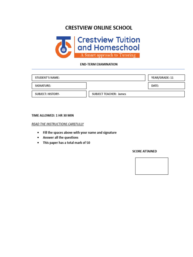 Grade 11 History Exam Paper | PDF