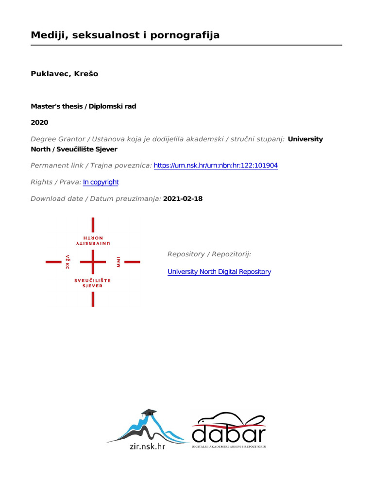 Diplomski Puklavec Kreso Mediji Seksualnost Pornografija | PDF