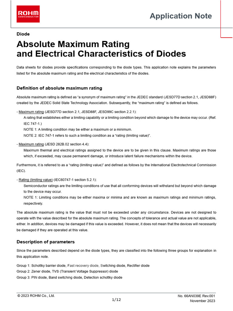 Absolute Maximum Rating and Electrical Characteristics of Diodes An-E ...
