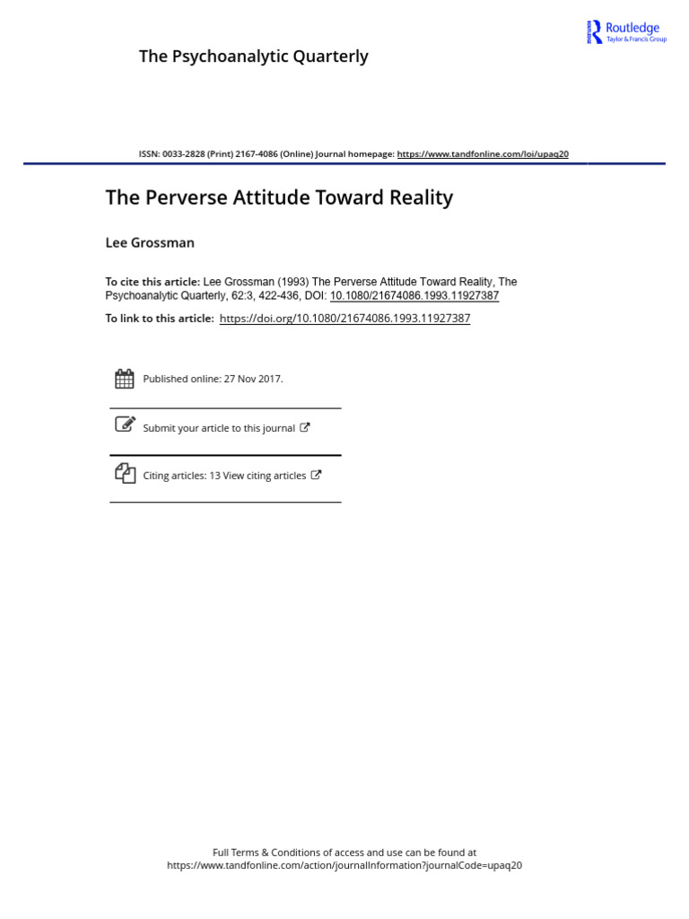 The Perverse Attitude Toward Reality | PDF | Psychoanalysis | Reality